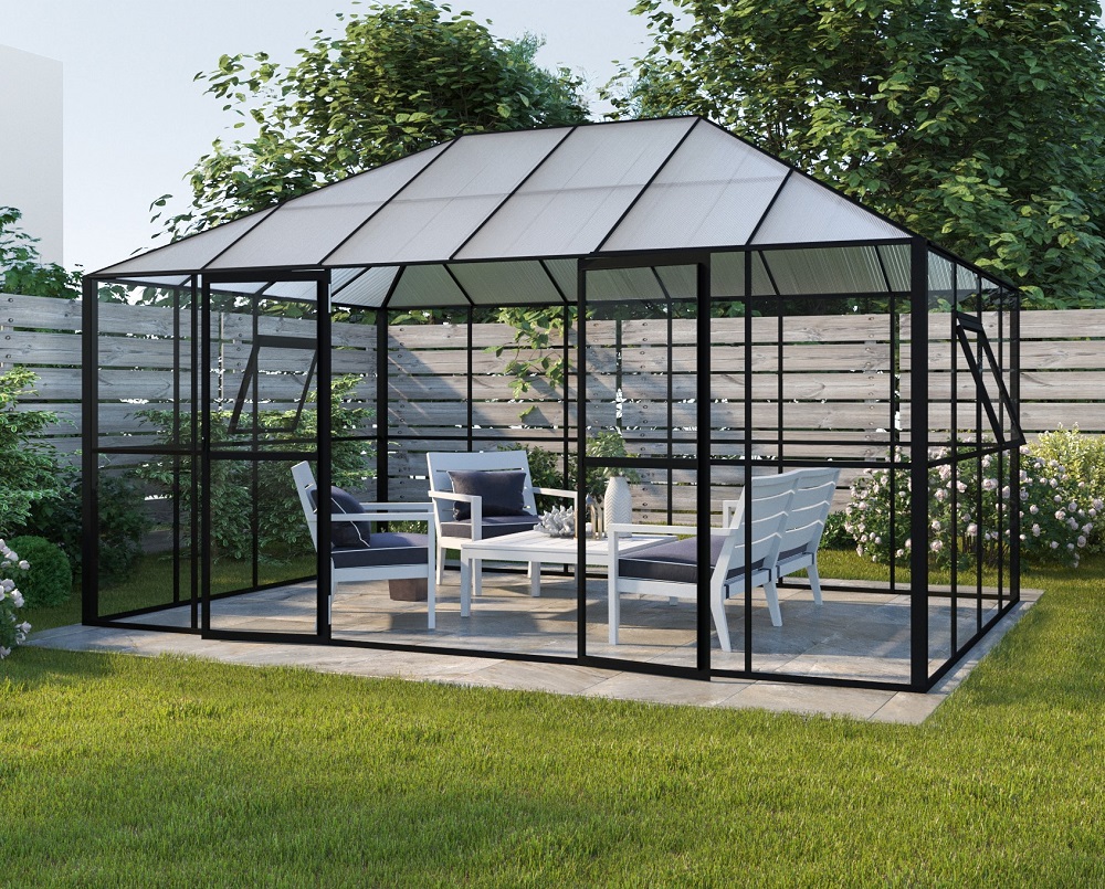 Växthus Fält med härdat glas - 12,8 m² - svart - 29995 kr - Hemfint.se