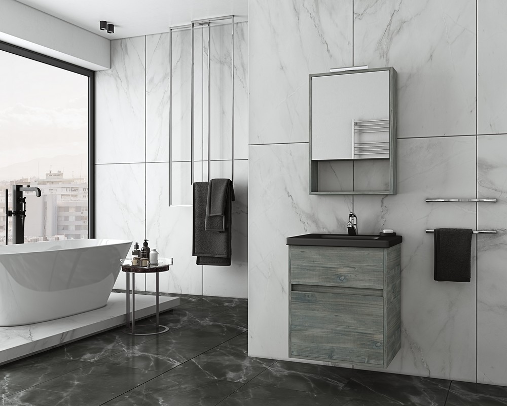 Badrumsmöbler Instinct 55 - Smoked Oak med spegelskåp - 7695 kr ...